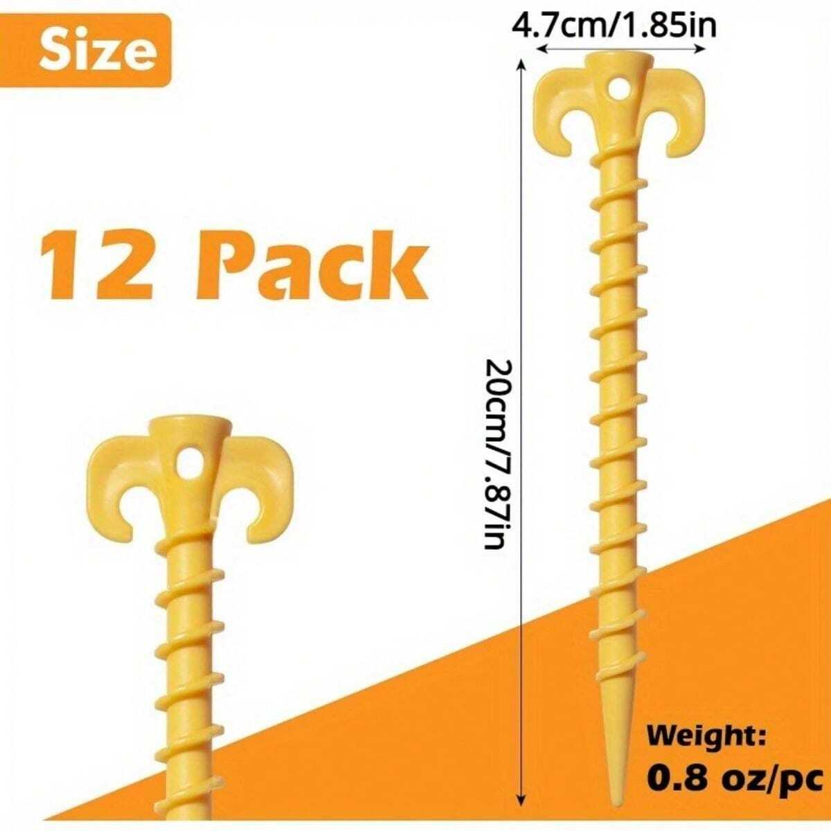 12 Plastic Tent Posts, 7.87 Inch Heavy Duty Screw Tent Posts, Ground ...