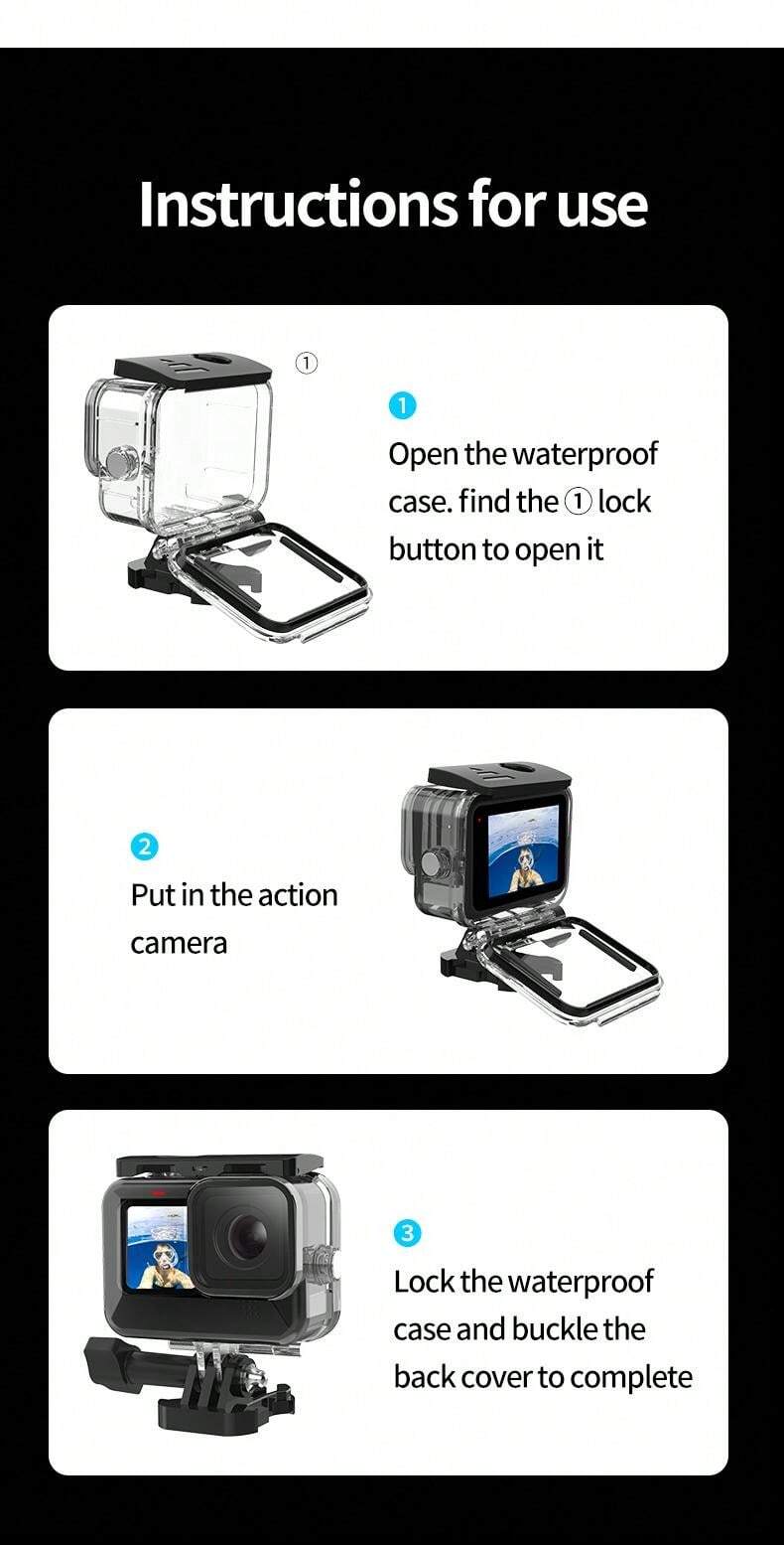 TELESIN 60M Waterproof Housing Case For Gopro Hero 12 11 10 9 Diving ...