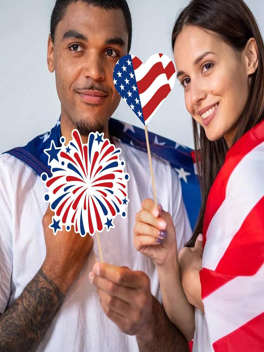 1set USA Independence Day Party Photo Booth Props With American Flag ...