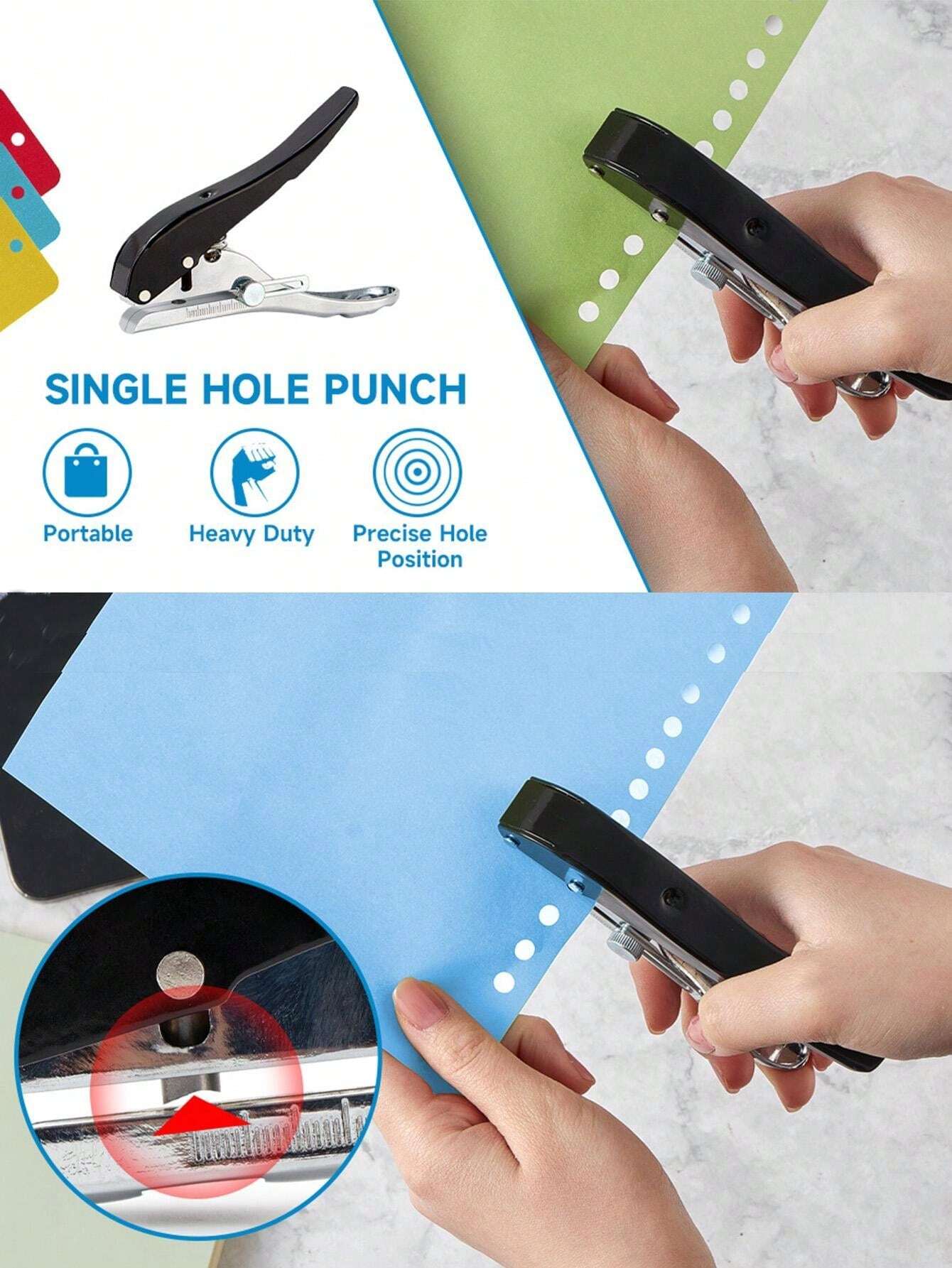 1PC Heavy Duty Single Hole Punch Adjustable Hole Spacing, Round Metal ...