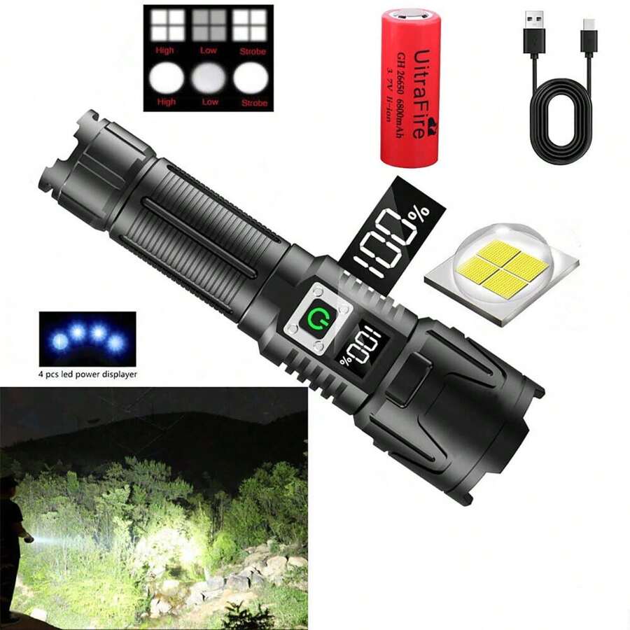 LED Flashlight 100000 Lumens High Power Powerful Rechargeable ...