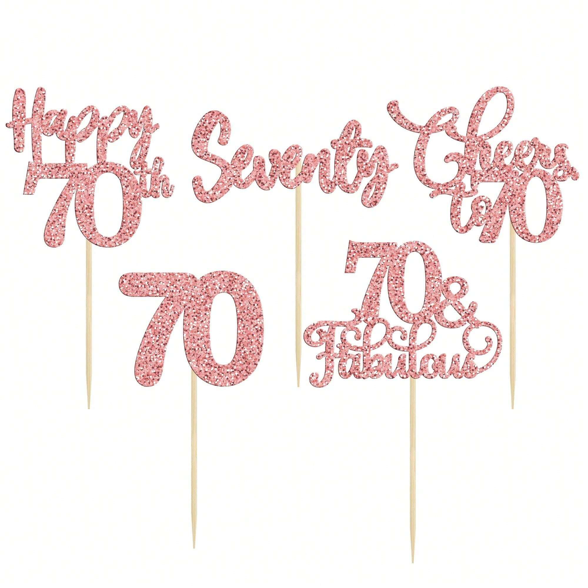 30 Rose Gold Pack Happy 80th Birthday Cupcake Toppers Rose Gold Glitter ...