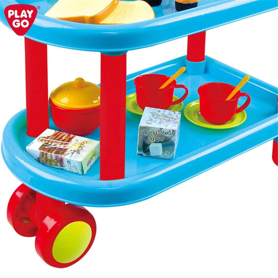 Playgo Tea Trolley Playset, Children's Afternoon Tea Cart Push Cart ...