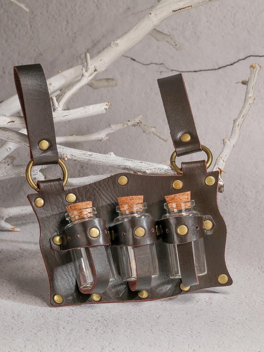 Medieval Alchemy Faux Leather 3 Cork Potion Vials, Fantasy Waist Pouch Side Pack Harness | SHEIN UK