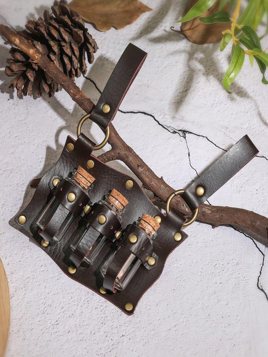 Medieval Alchemy Faux Leather 3 Cork Potion Vials, Fantasy Waist Pouch Side Pack Harness | SHEIN UK