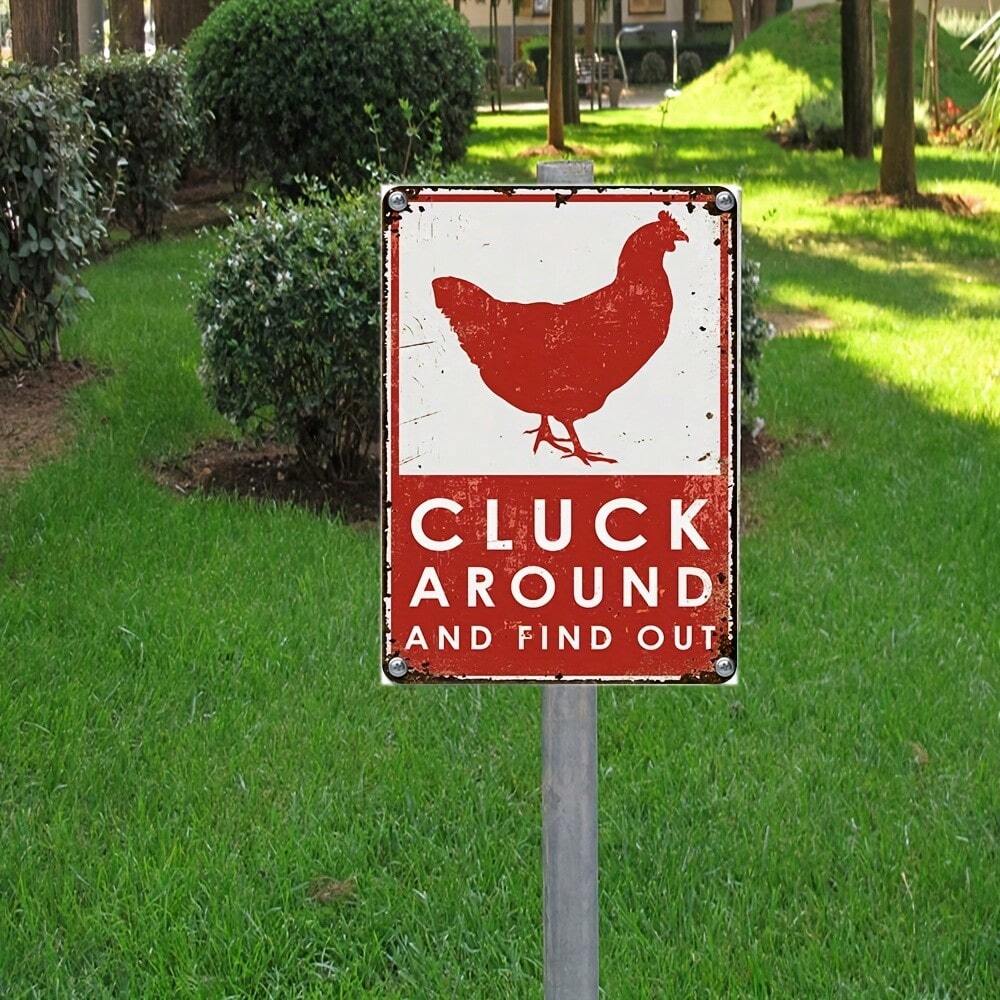 1pc 30x20cm Metal Red White Color Words Cluck Around And Find Out ...