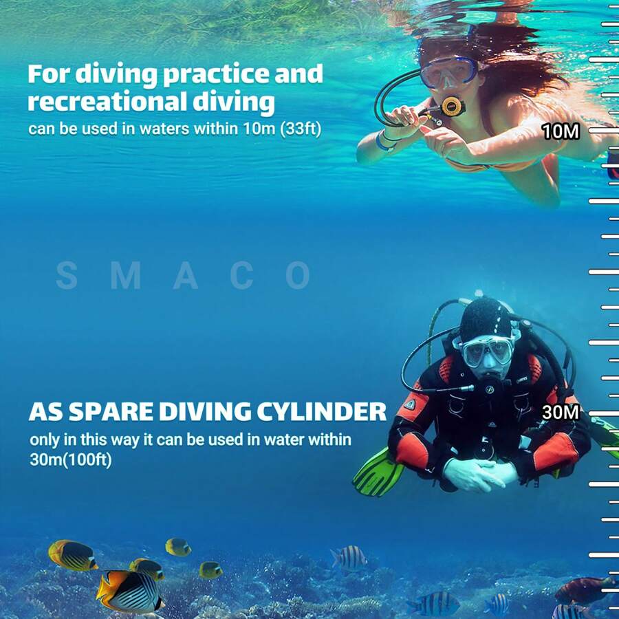 SMACO SMACO S700 Mini Scuba Tank & Scuba Adapter Package 1.9L Portable ...