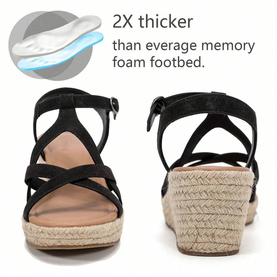 Women's Wide Width Wedge Sandals, Low Wedge Platform Heel Sandal Ankle ...