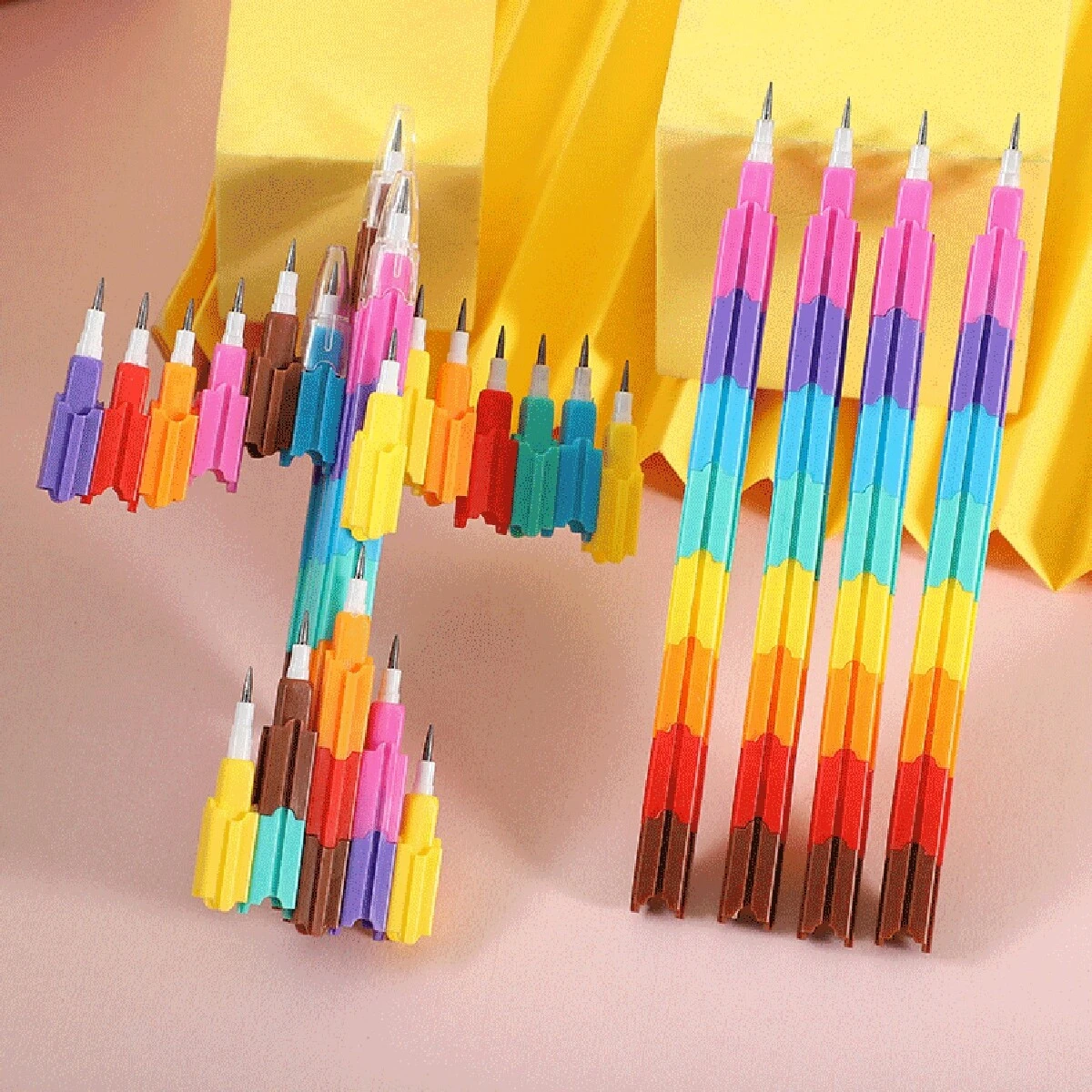 4pcs 32-Segment Wooden Pencil, Customizable, Rainbow Colored Pencils ...