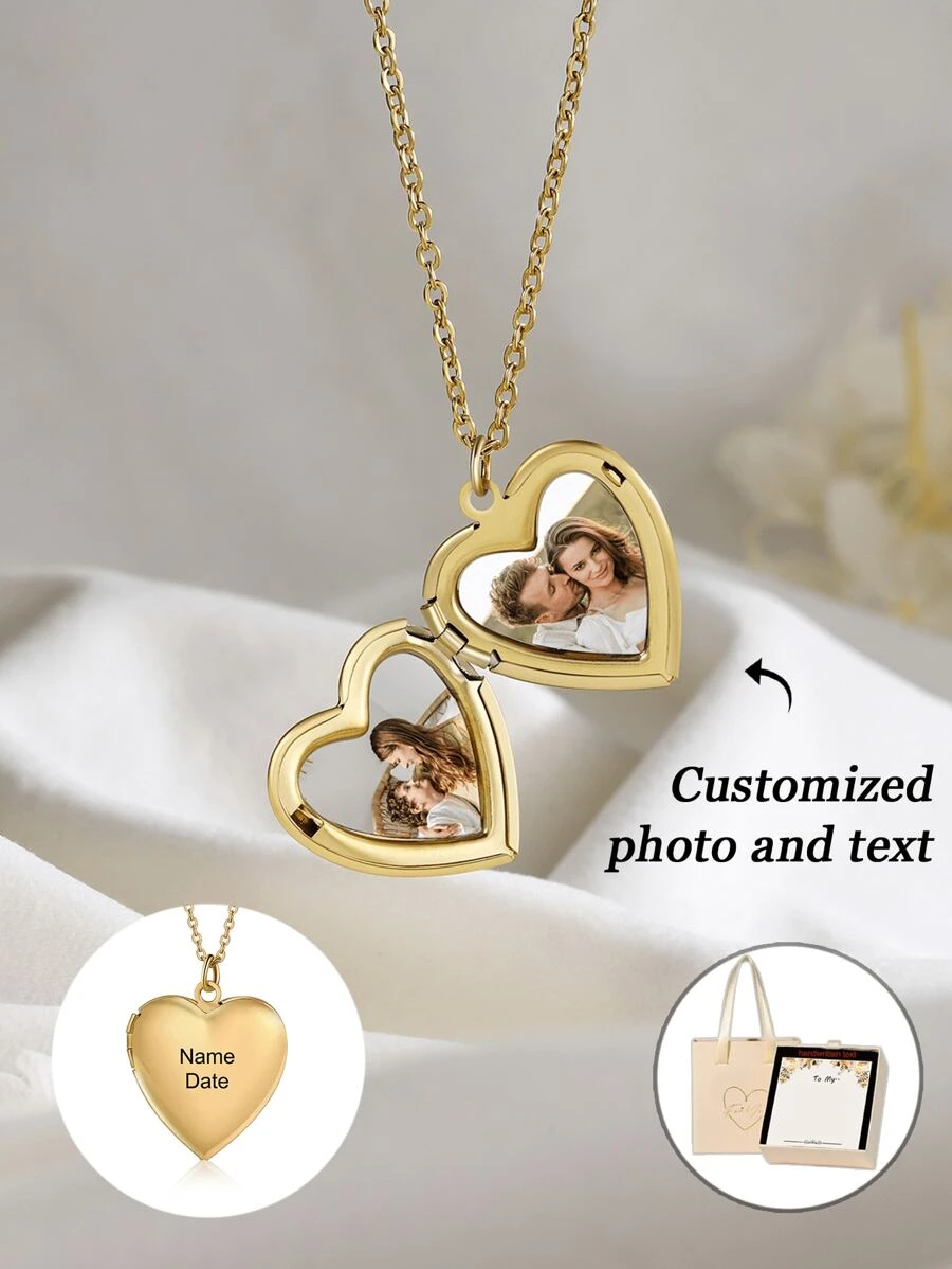 Customizable Heart-Shaped Locket Necklace With Photo, Ideal For Family ...
