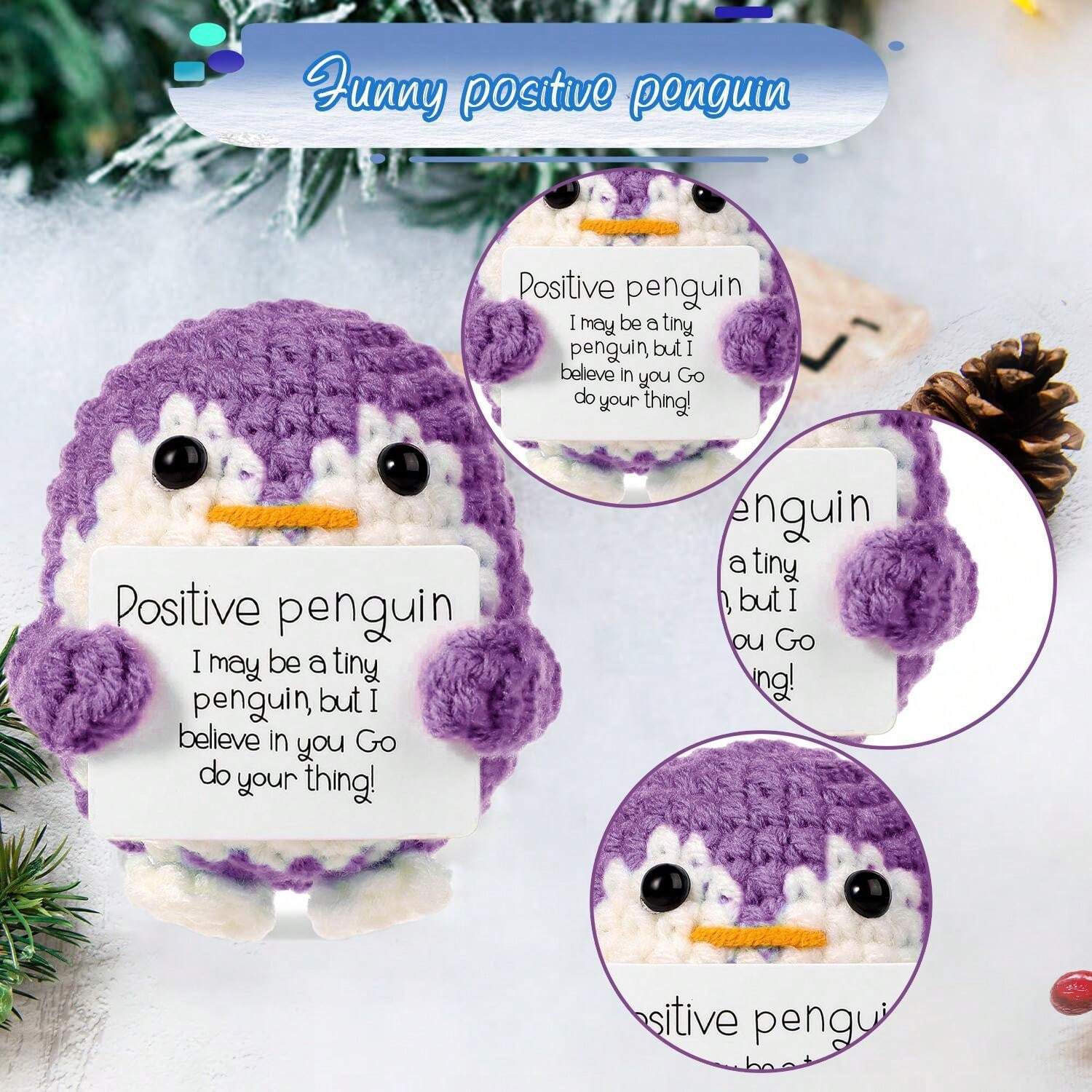 Positive Penguin Doll, 2.6 Inch Funny Potato Knitted Penguin Toy With ...