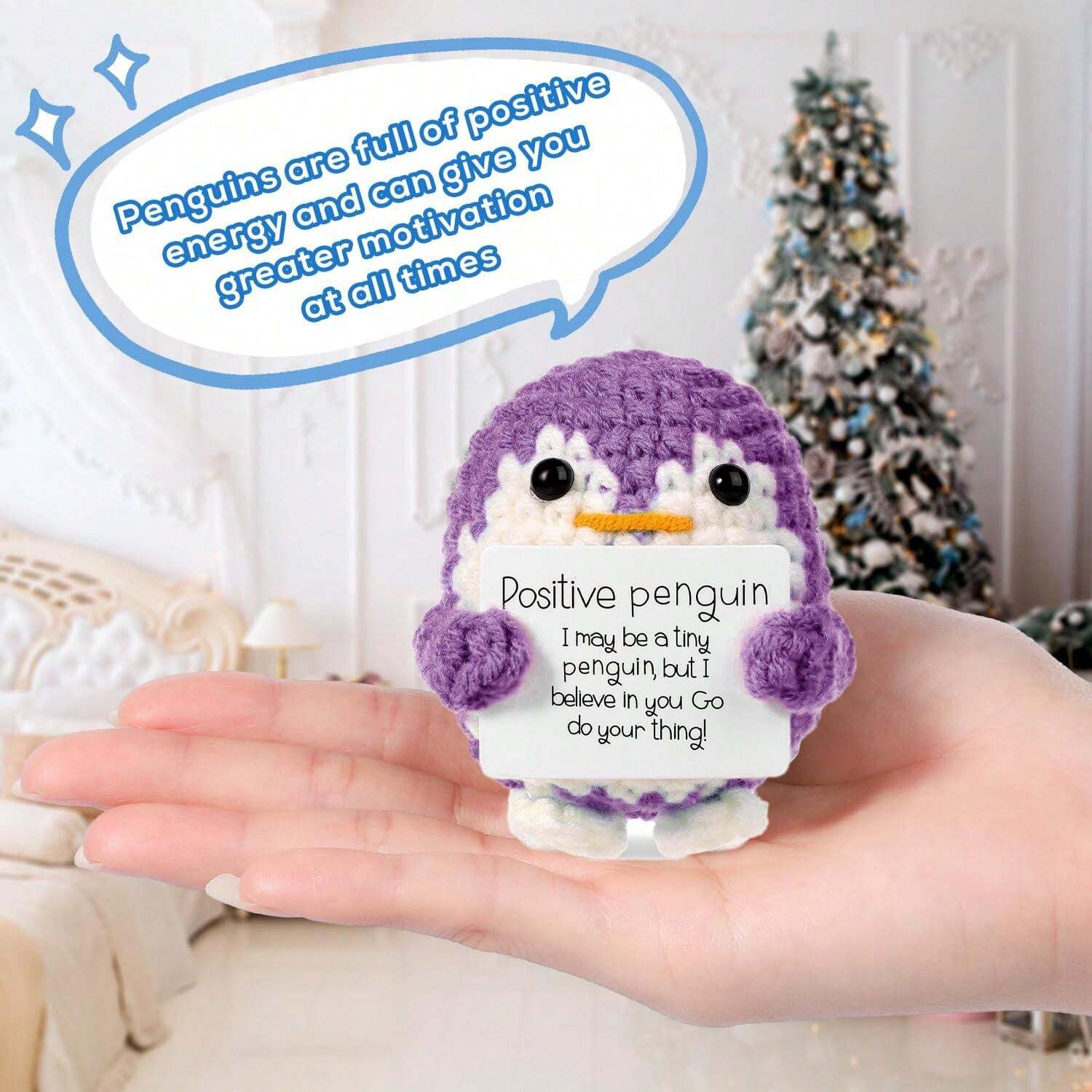 Positive Penguin Doll, 2.6 Inch Funny Potato Knitted Penguin Toy With ...