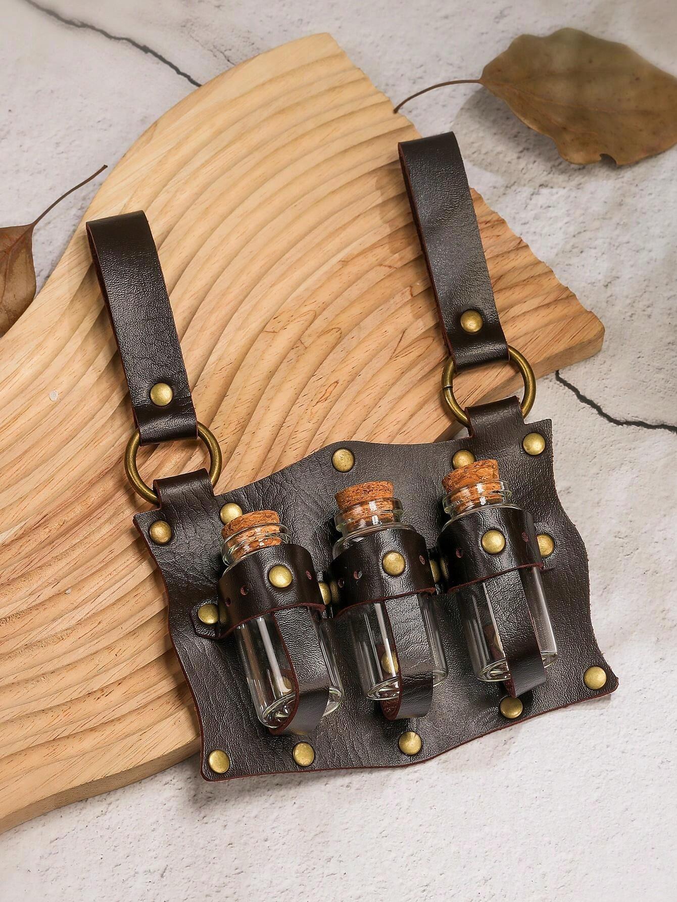 Medieval Alchemy Faux Leather 3 Cork Potion Vials, Fantasy Waist Pouch ...