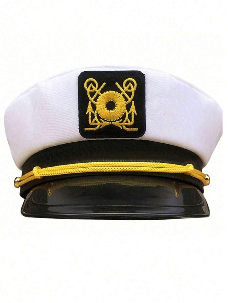 1-10pcs White Embroidered Captain Hat With Anchor Emblem, Adult Unisex ...