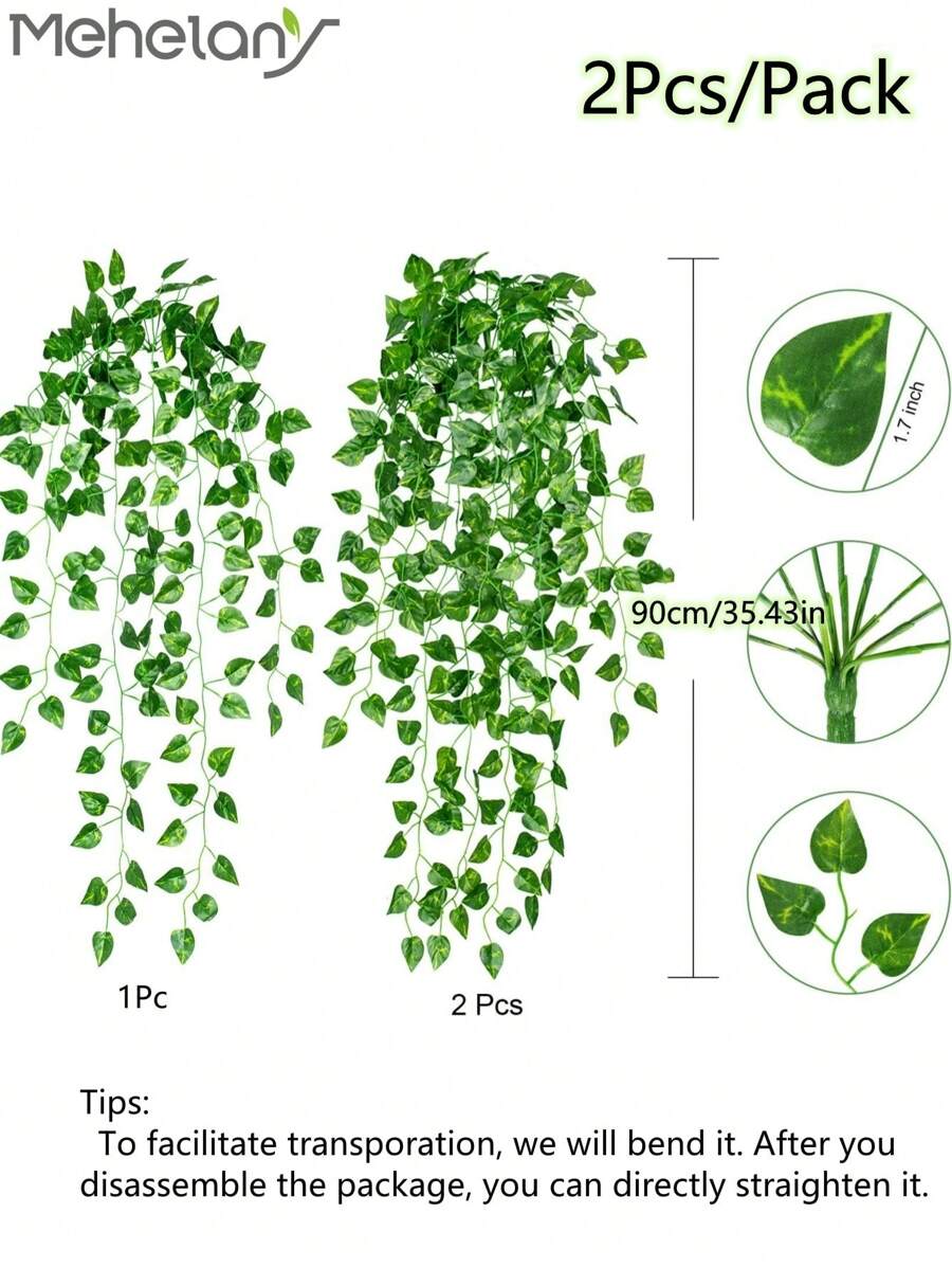 Artificial Hanging Vines Plants 2 Packs Plastic Fake Trailing Weeping ...