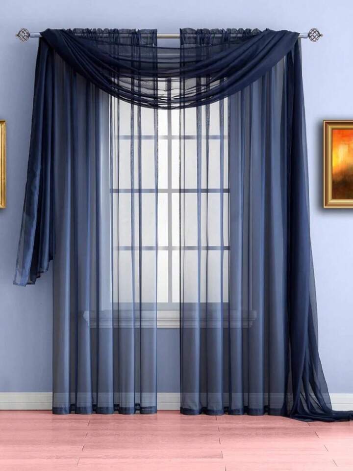 Blue sheer window scarf store
