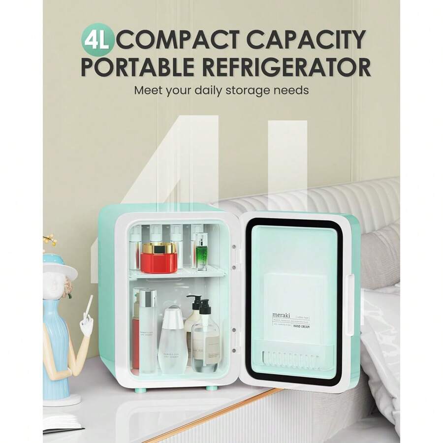 Skincare Fridge With Dimmable LED Light Mirror 4L Mini Fridge For ...