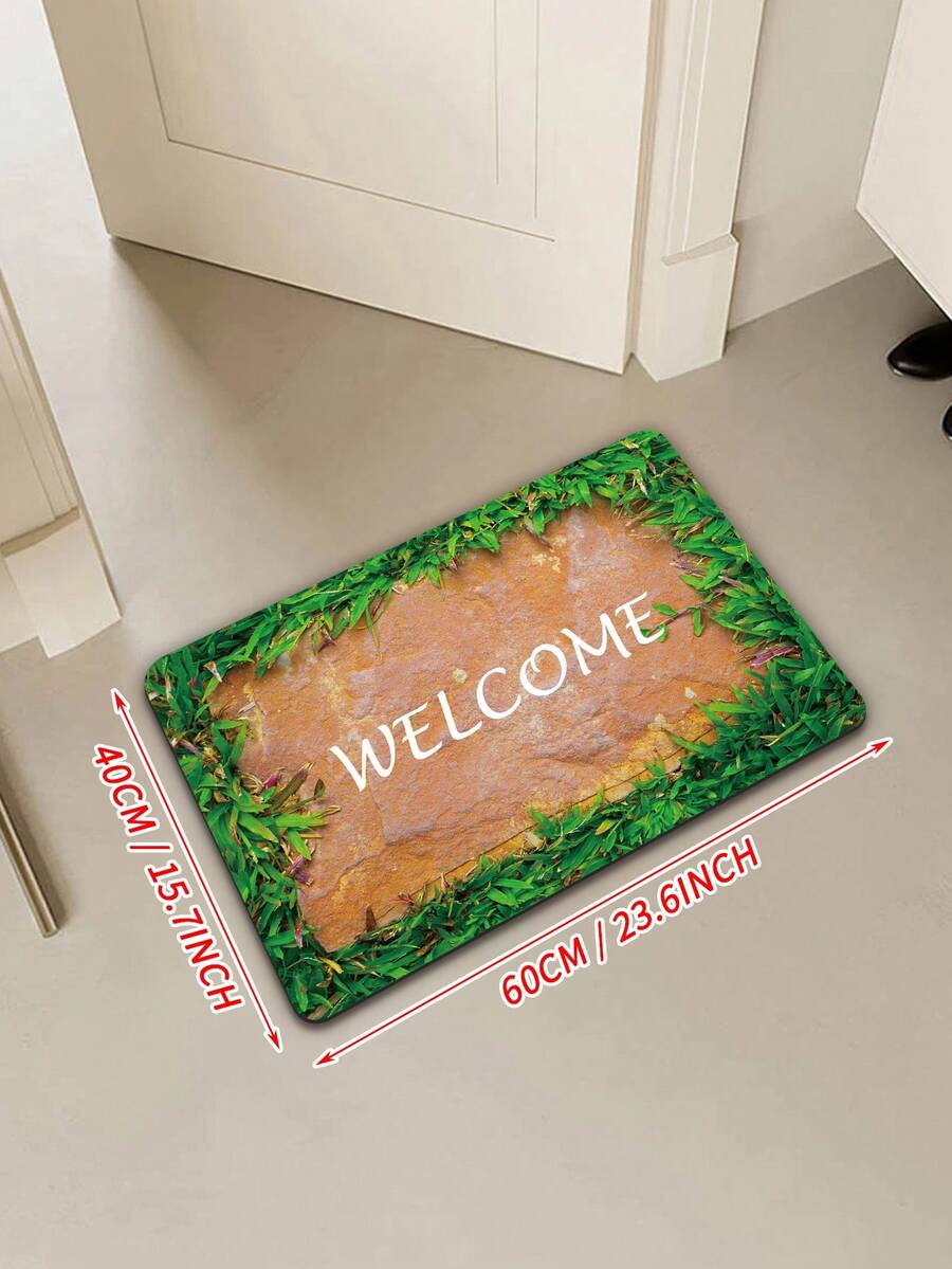 1pc Personalized 3D Printed Door Mat, Rural Style Green Grass Welcome ...