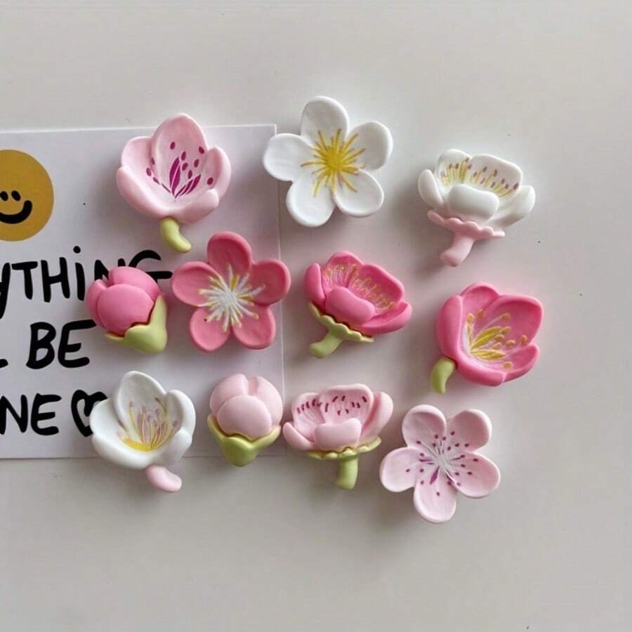 12pcs, Fridge Magnets, Resin Fridge Magnets, Kawaii Flower Refrigerator ...