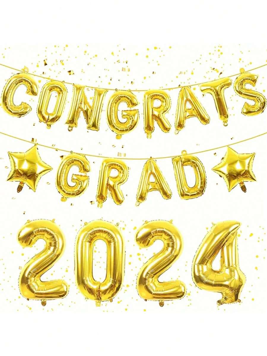 18pcs Graduation Party Balloon Set - CONGRATS GRAD 2024 - Golden ...