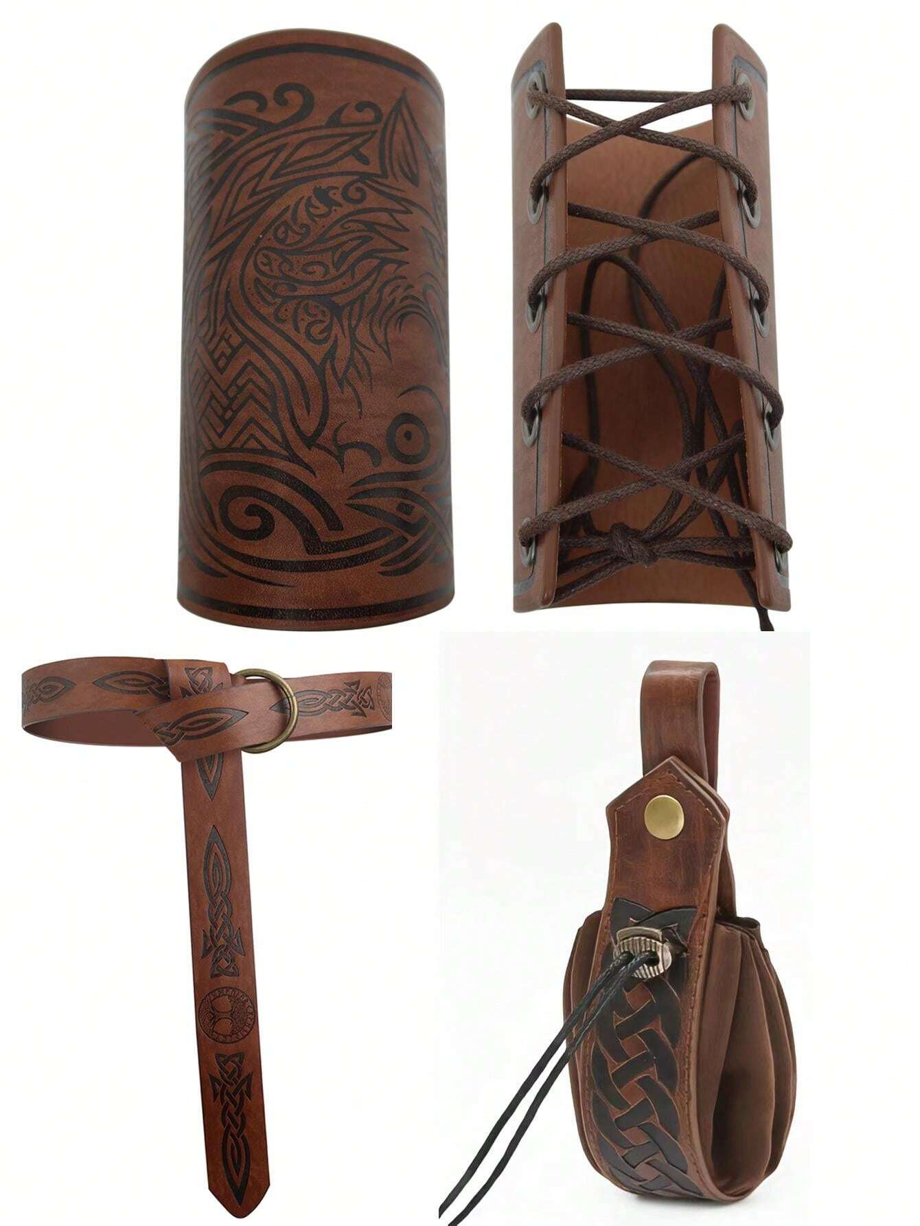 4pcs Medieval Viking Belt Belt Bag Artificial Leather Arm Guards ...