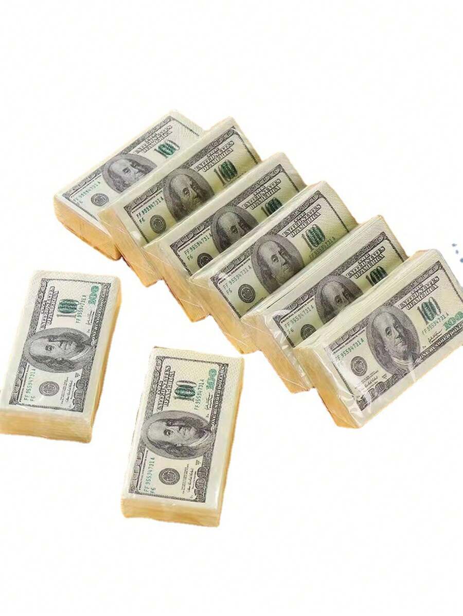1 Pack Fake US Dollar Print Paper Towels, Wooden Pulp Napkins, Portable ...