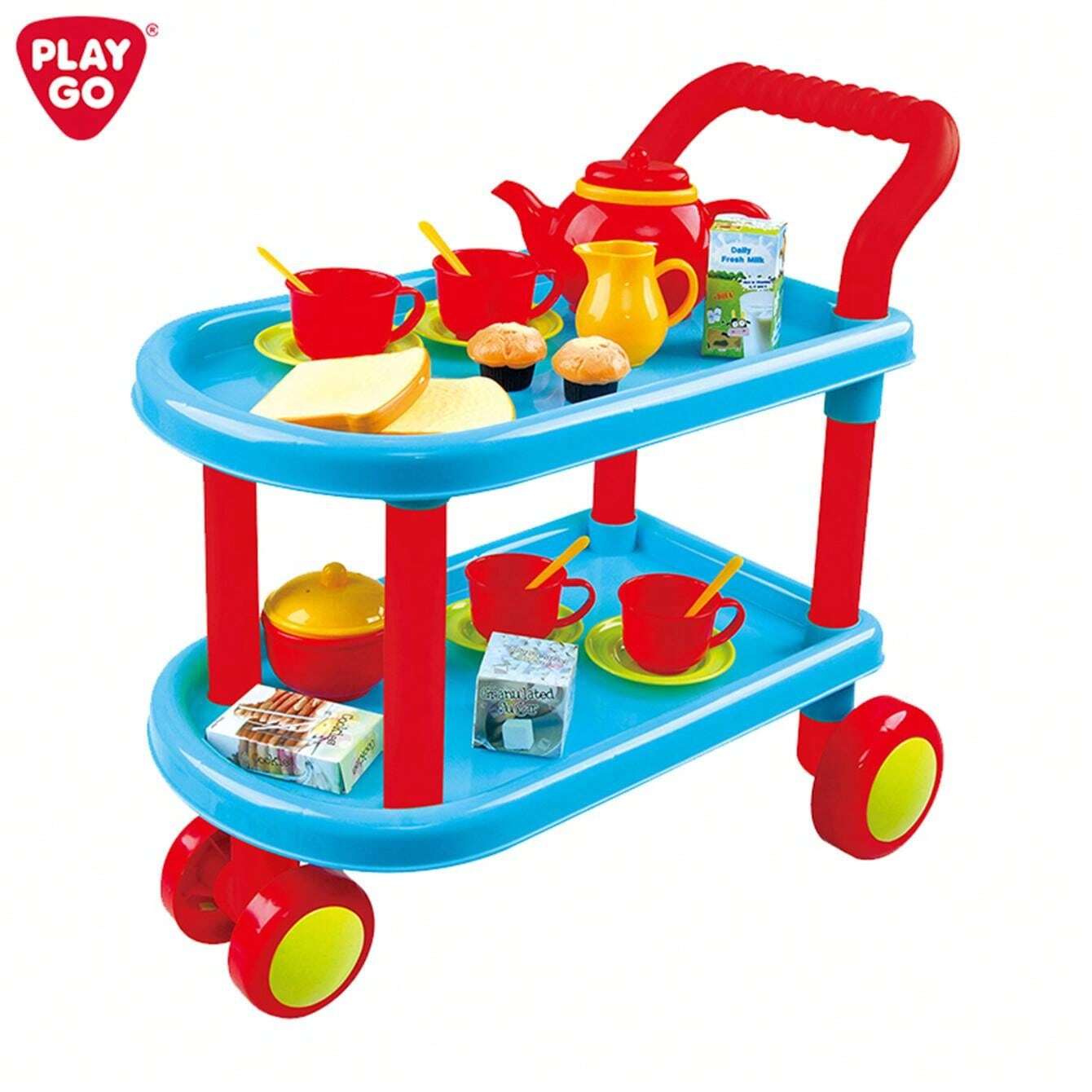 Playgo Children's Afternoon Tea Trolley, Pretend Play Pushcart Toy Set ...