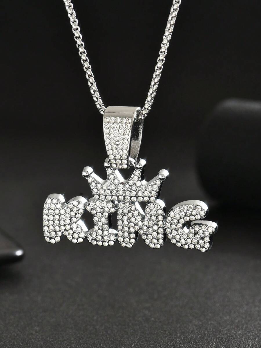 1 Pc King Letters Necklace For Men Initial Necklace, Shiny Cubic ...