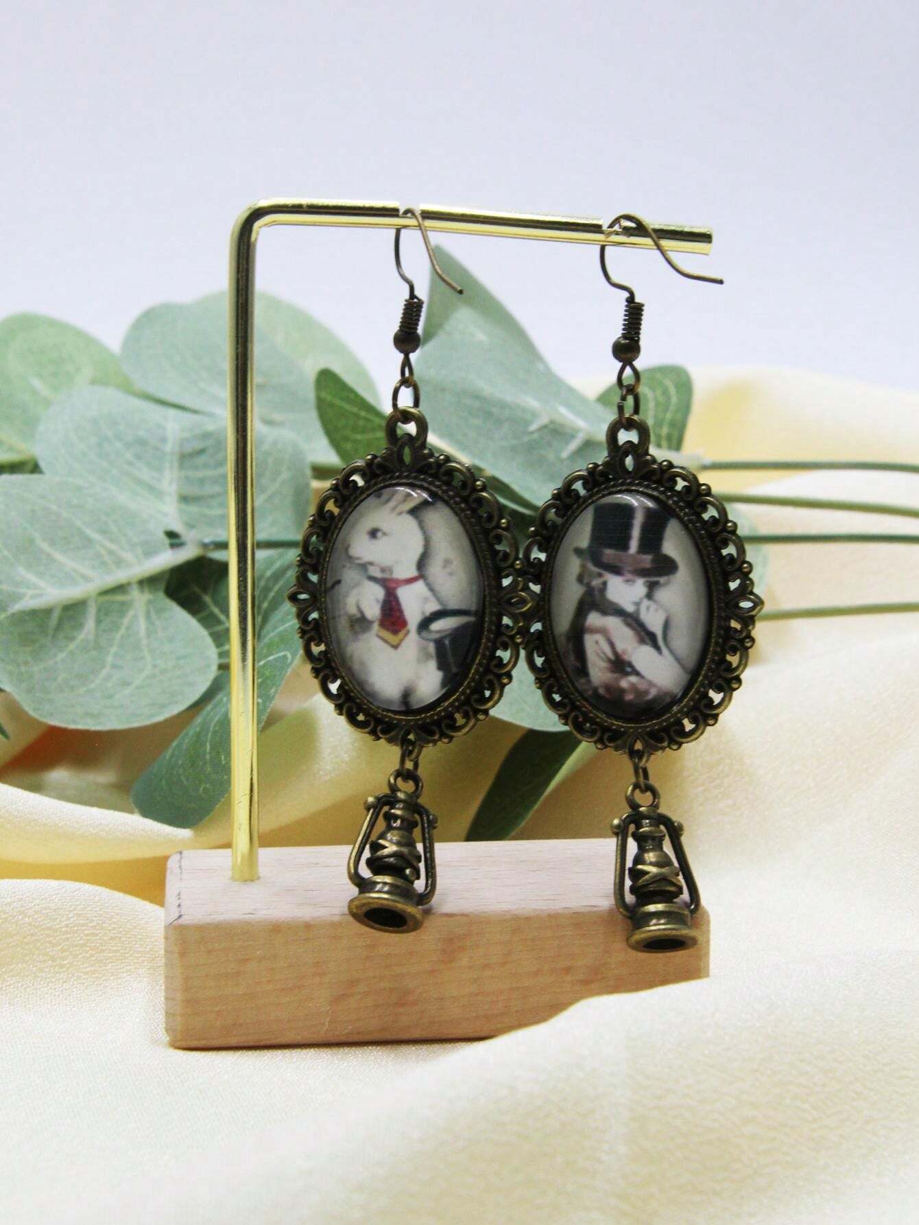 1pair Victorian Style Steampunk Bronze Tone Alice In Wonderland ...