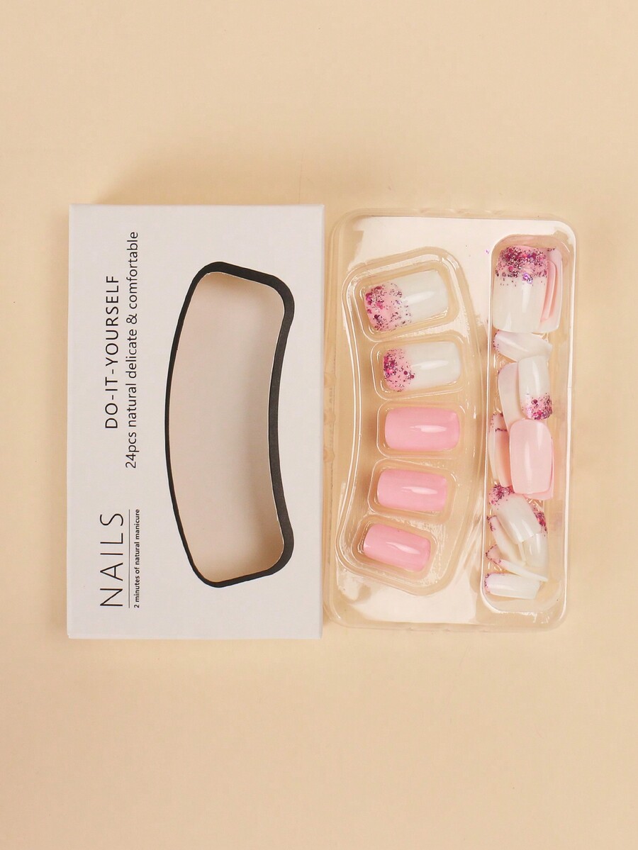 Instantly Elevate Your Look: 24pcs Coffin-Shaped False Nails Set, Nude ...