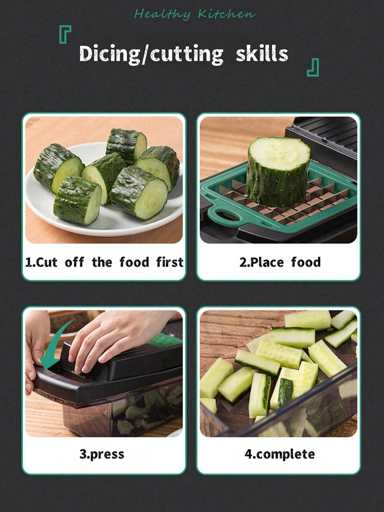 1 Set Of 16-Piece Kitchen Vegetable Cutter Slicer, Black, Individually ...