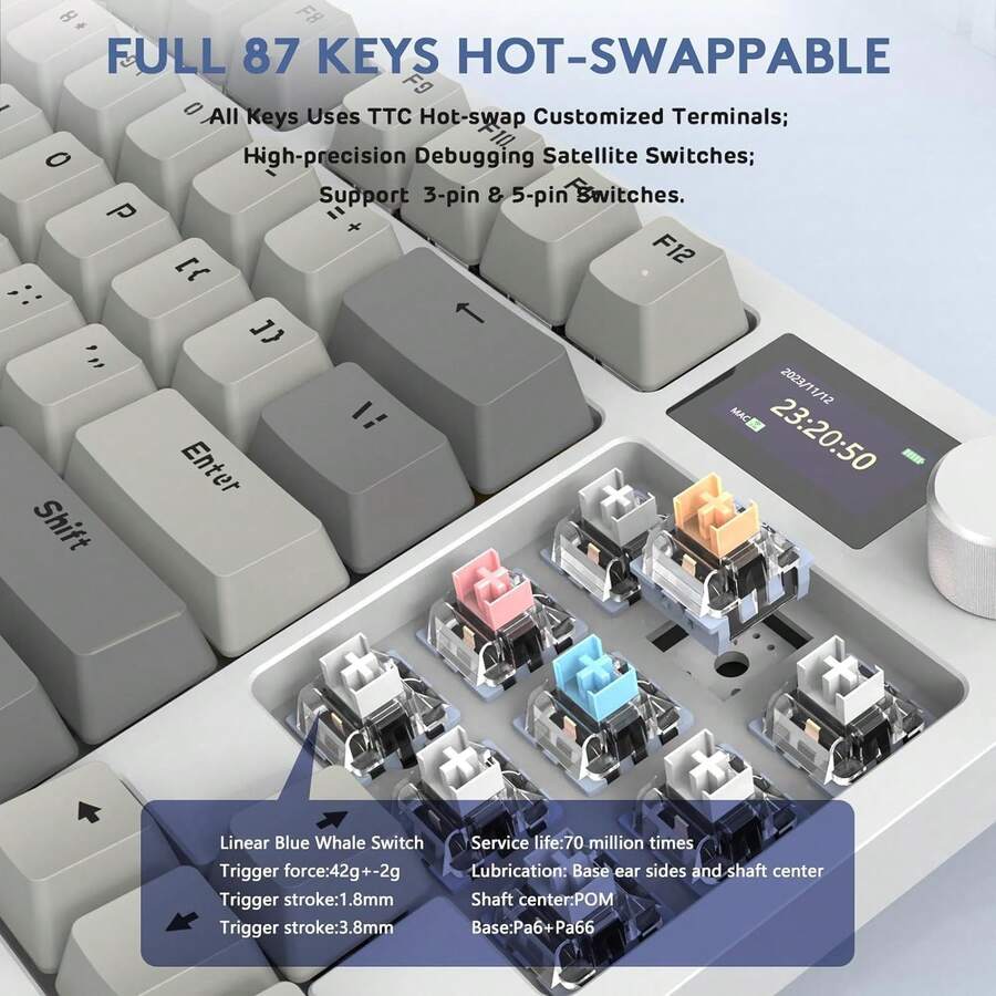 RK86 RGB 75% Wireless Gasket Mechanical Keyboard,Triple Mode BT5.0/2.4G ...