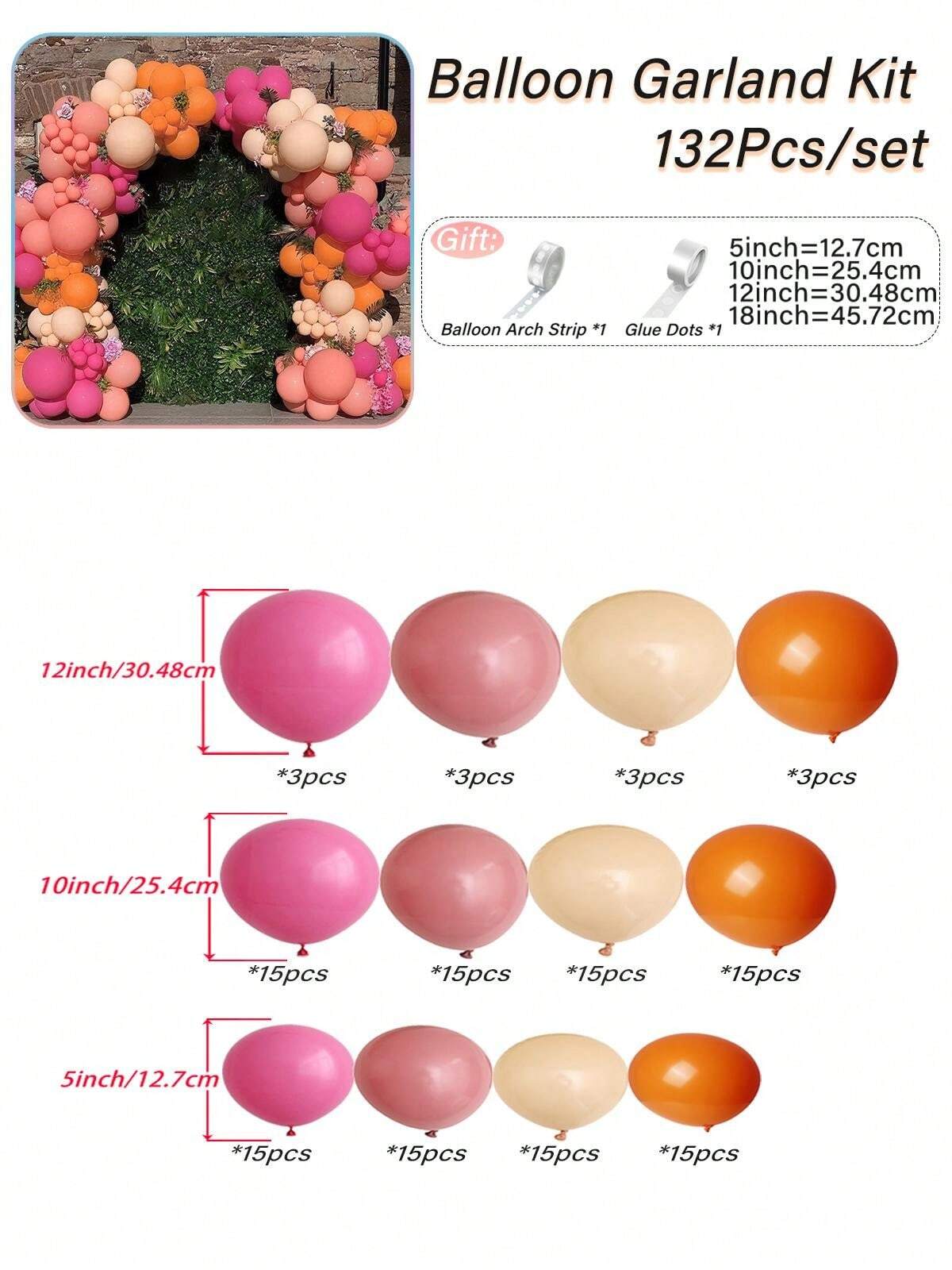 132pcs 5,10,12 Inch Balloon Arch Kit (2 Free Balloon Accessories ...