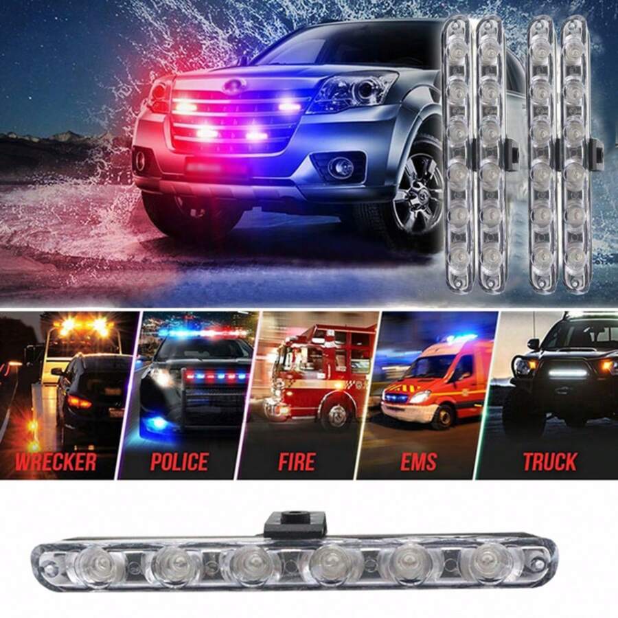 6LED*4 Car Led Grid Police Strobe Light With Remote Super Bright 12V Front Grille Auto Emergency ...