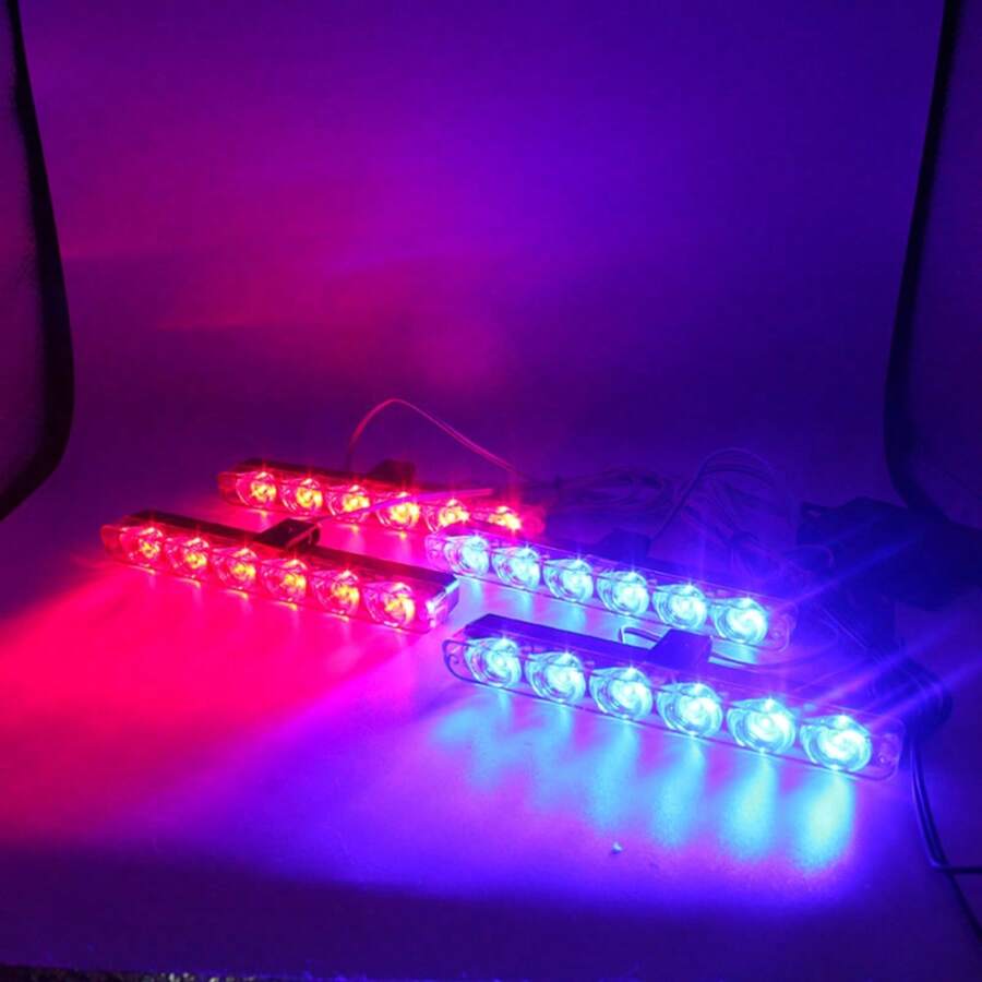 6LED*4 Car Led Grid Police Strobe Light With Remote Super Bright 12V Front Grille Auto Emergency ...