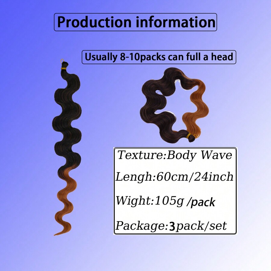 Body Wave Crochet Hair 3 Packs Synthetic Curly Braiding Hair Ocean Wave ...