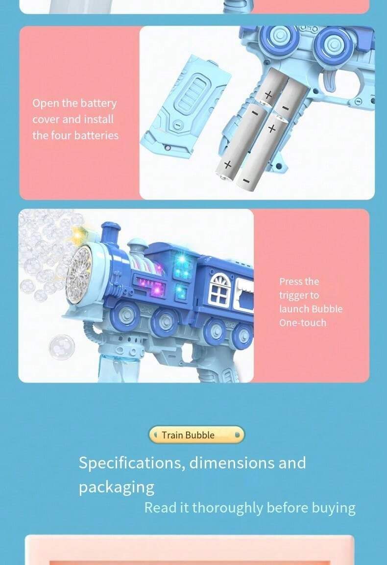 LED Light Train Bubble Gun For Kids, Electric Bubble Machine Includes ...