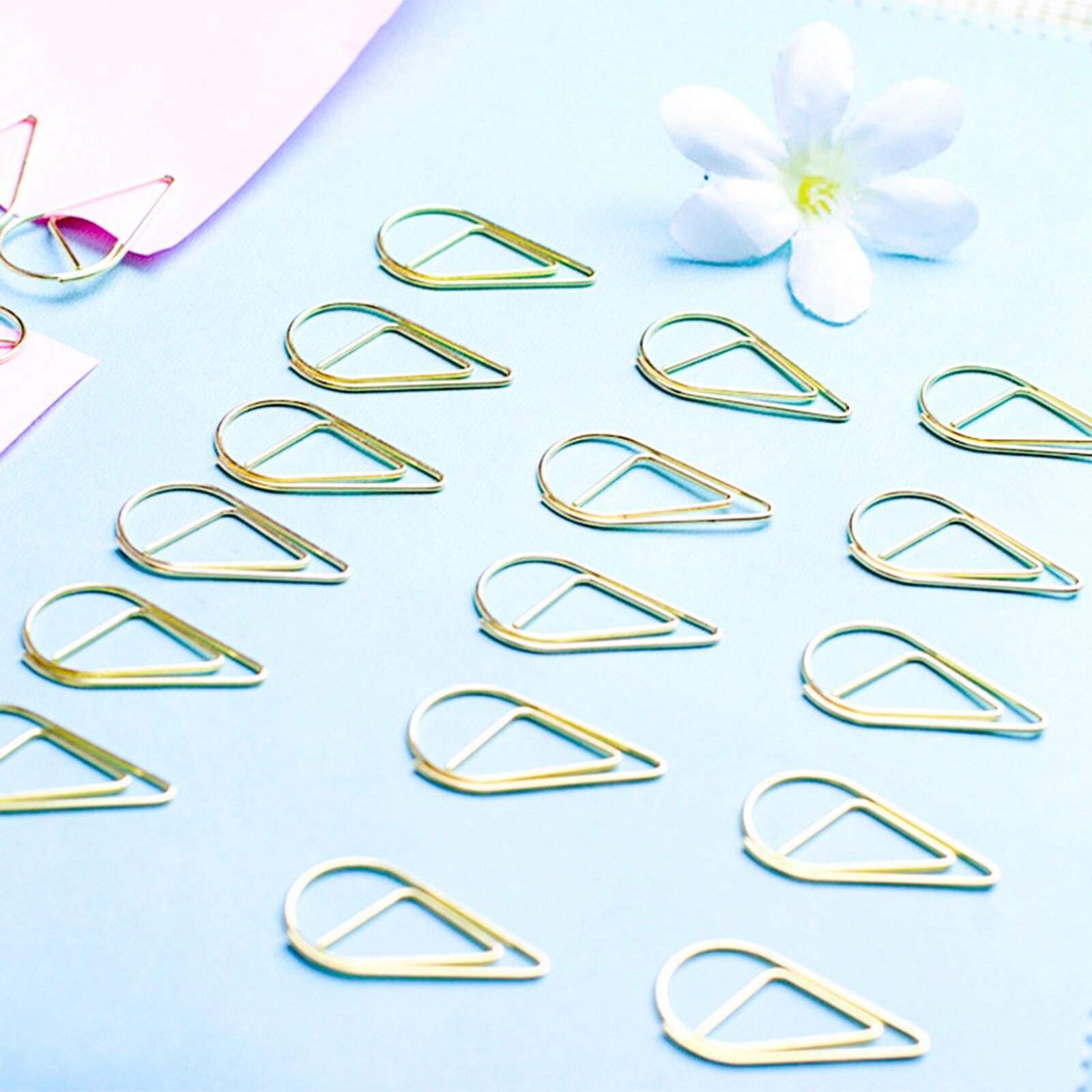 50 PCS Gold Cute Paper Clips Teardrop Stainless Steel Drop Shape Paper ...