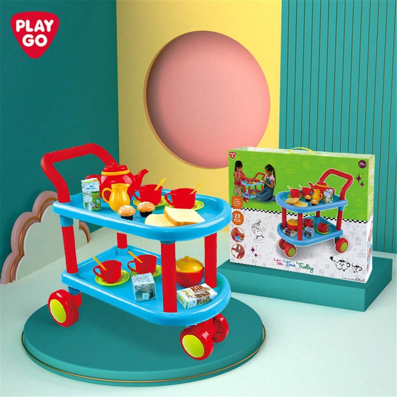 Playgo Children's Afternoon Tea Trolley, Pretend Play Pushcart Toy Set ...