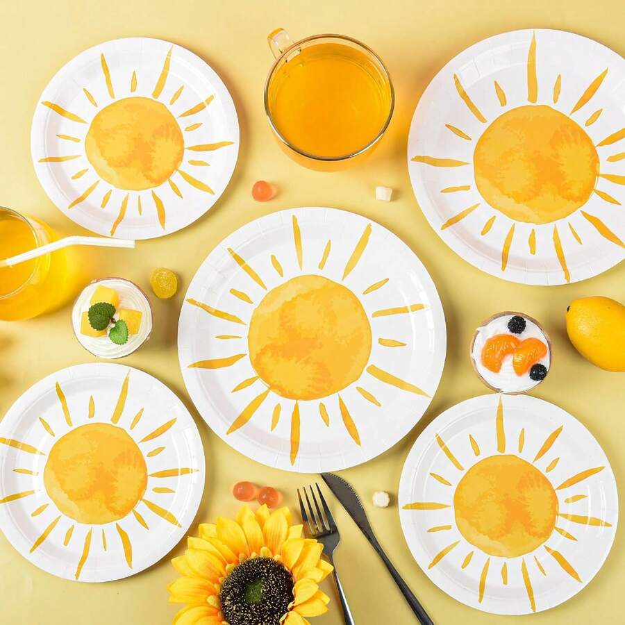 48pcs Bohemian Sunshine Party Plates Disposable Tableware, First Trip ...
