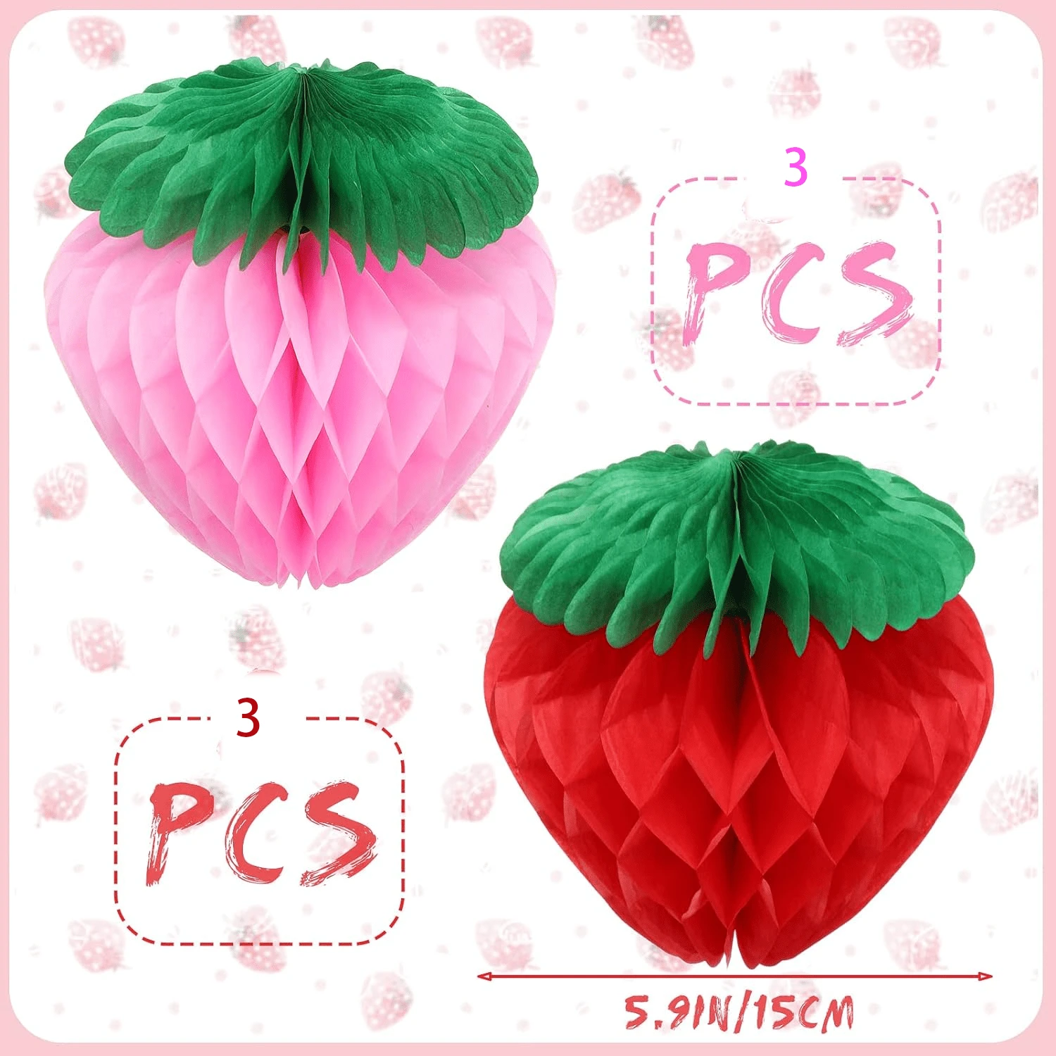 6 Pieces 6 Inch Strawberry Honeycomb Ball Tissue Paper Strawberry Ball ...