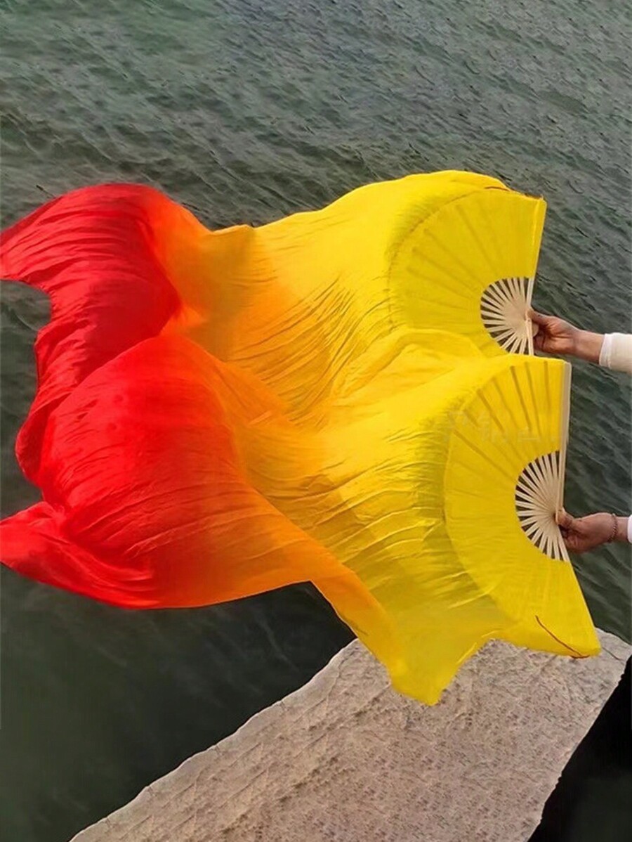1pc 1.2m Three Color Ombre Simulation Silk Dance Fan, Flamenco Fan ...