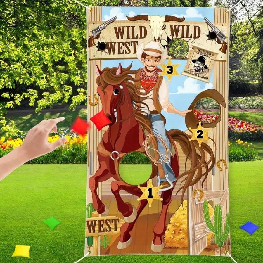 1set Western Party Cowboy Toss Games Banner With 3 Sandbags, Fun ...