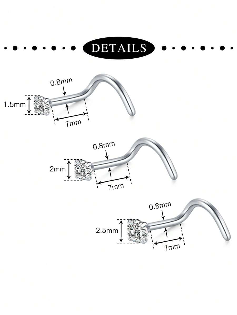 6Pcs Nose Rings Studs Nose Stud Nose Ring, Corkscrew L Shaped 20 Gauge ...
