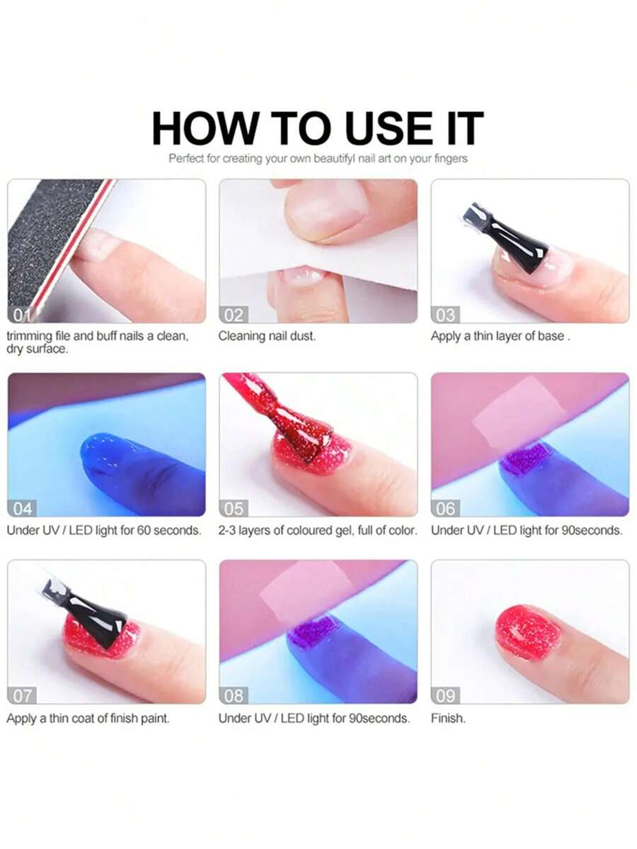 XEIJAYI 1Pc 7.3Ml Gel Nail Polish Starter Kit 12 Colors Black White Pink Green Soak Off No Wipe ...