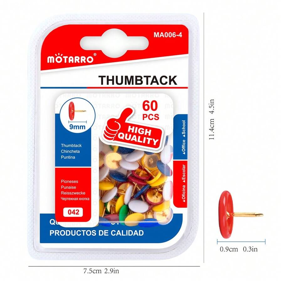 Motarro 60pcs 9mm Round Shape Push Pins Thumb Tacks Notice Board Cork ...