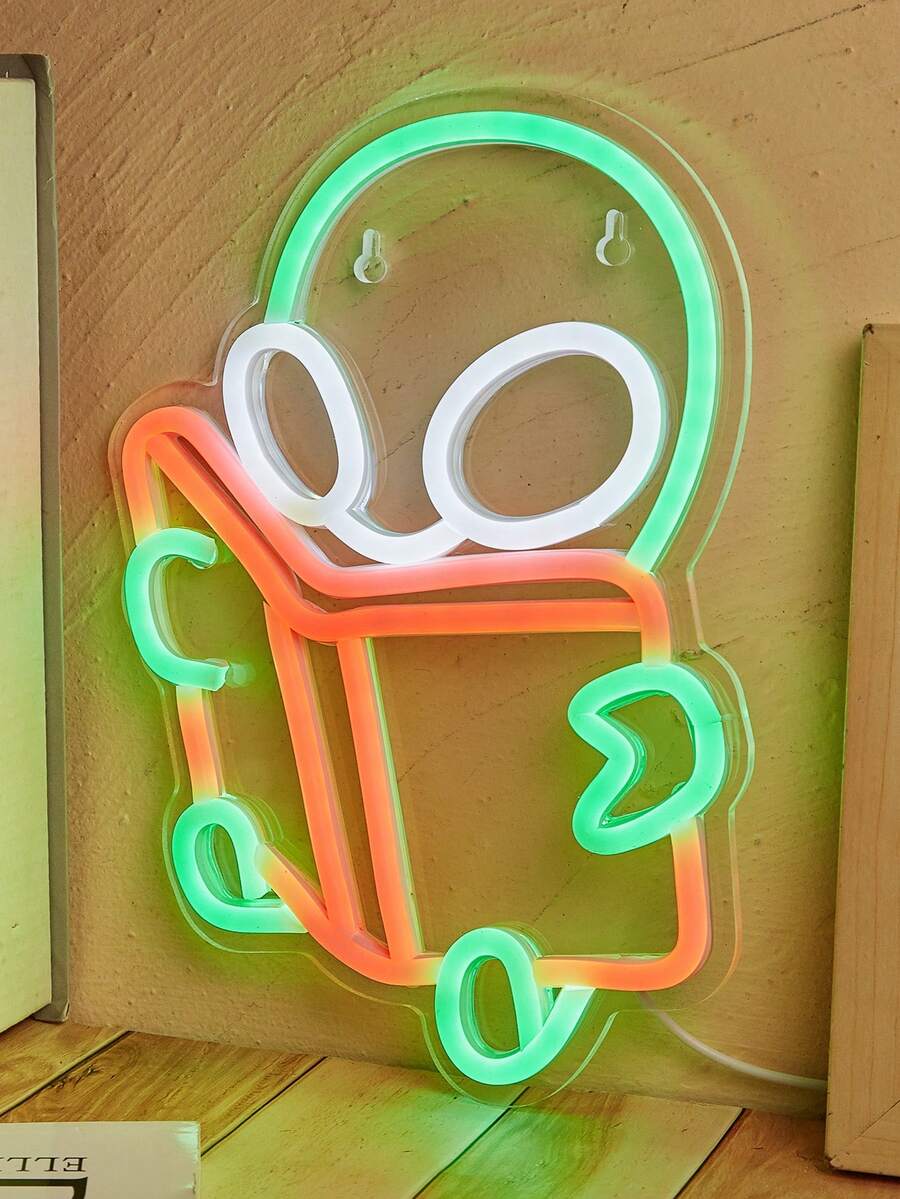 1pc Novelty LED Neon Light Sign Backboard With Dog, Alien Reading, Cat ...