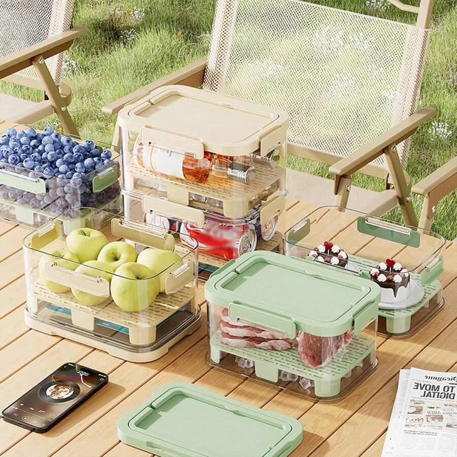 1pc Portable Camping Fresh-Keeping Box With 3 Ice Packs, Durable ...