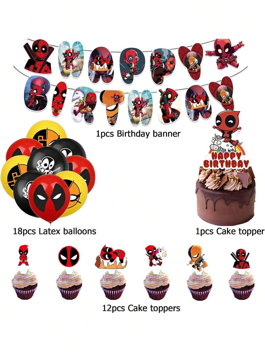 1/Set Anime Cartoon Deadpool Birthday Party Decorations Balloon And ...