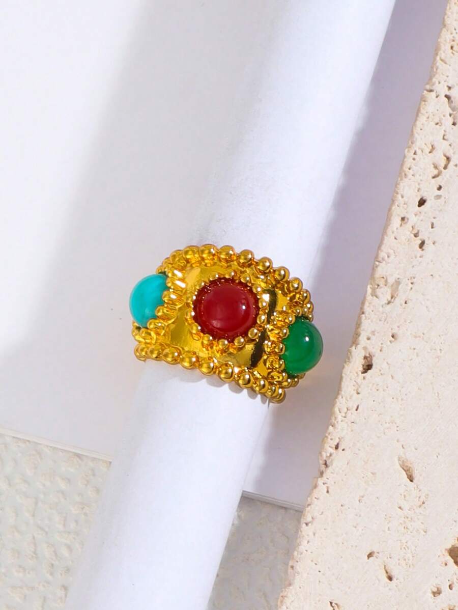 1 Stück farbenfroher exquisiter Textur goldfarbener Ring aus Metall ...